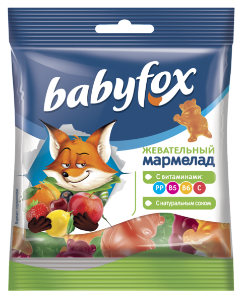 Жевательный мармелад «Babyfox» с натуральным соком ягод и фруктов, 30 г ...