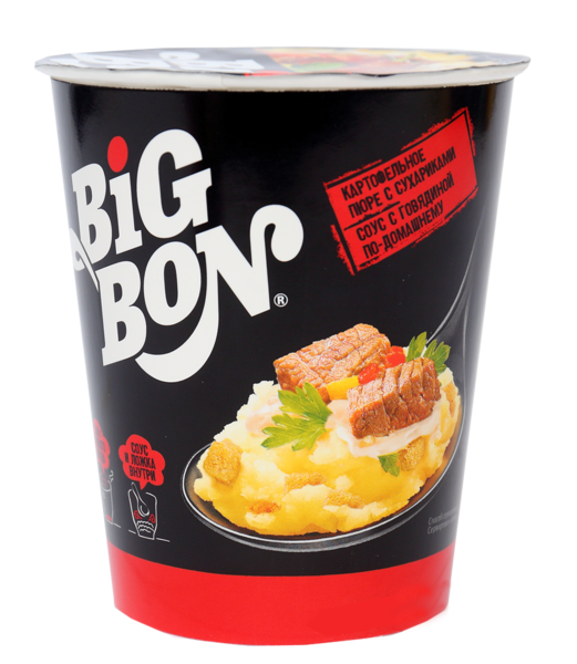 Пюре картофельное «BigBon» с сухариками и соусом со вкусом говядины, 60 ...