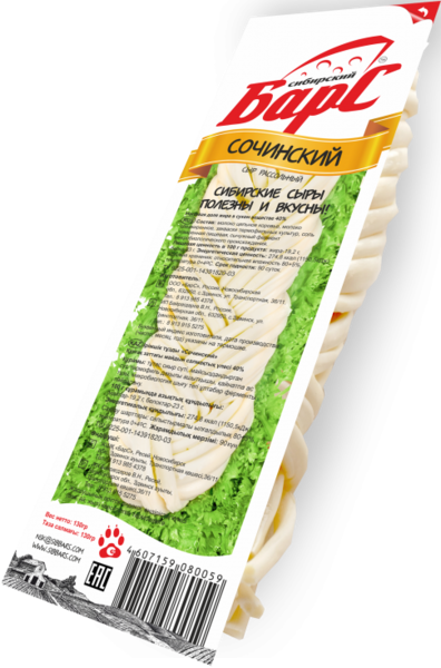 Сыр рассольный 40% «Сибирский Барс» Сочинский, косичка не копченая, 130 ...
