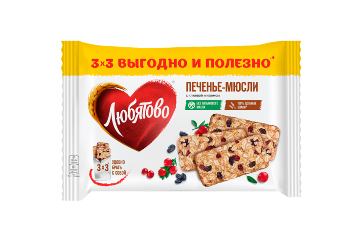 Печенье-мюсли «Любятово» с клюквой и изюмом, 120 г – купить по приятной ...