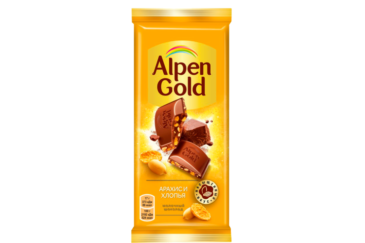 Шоколад «Alpen Gold» с арахисом и кукурузными хлопьями, 85 г – купить ...