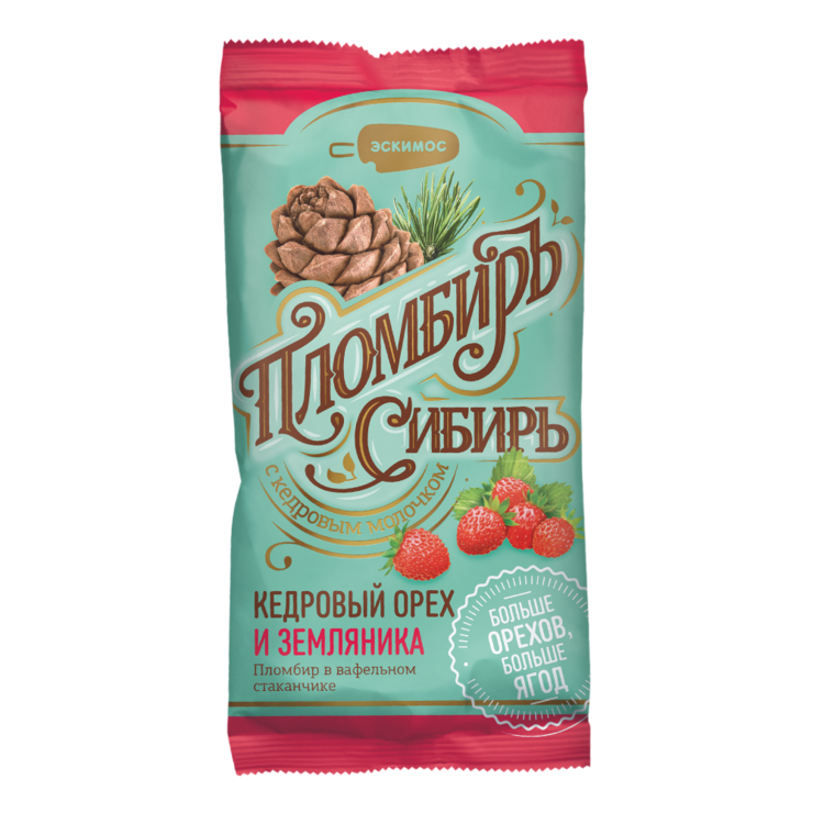 Мороженое «Пломбир Сибирь» пломбир с земляникой и кедровым орехом, 85 г ...