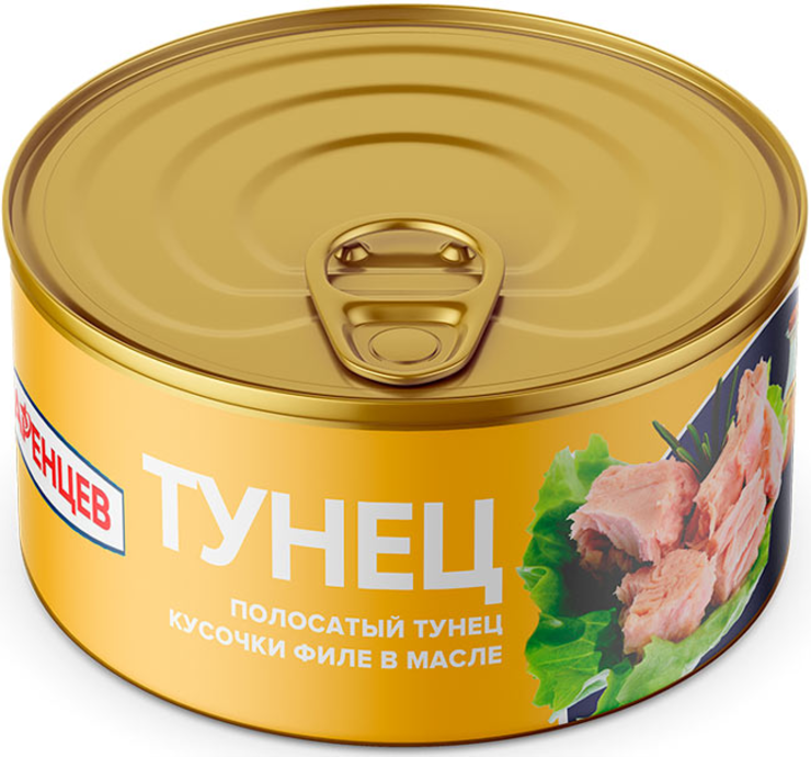 Тунец полосатый, кусочки филе в масле «Баренцев», 140 г - купить по ...