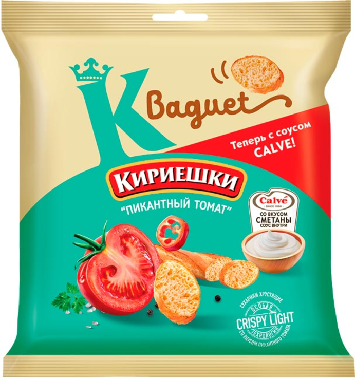 Сухарики со вкусом «Пикантный томат» и сметанным соусом «Calve ...